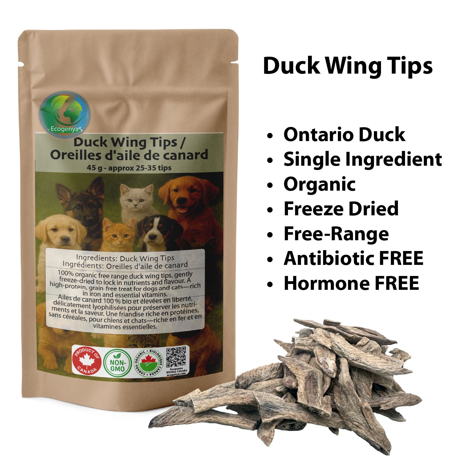 Organic, Free Range Freeze-Dried Duck Wing Tips for Dogs & Cats – Ecogenya